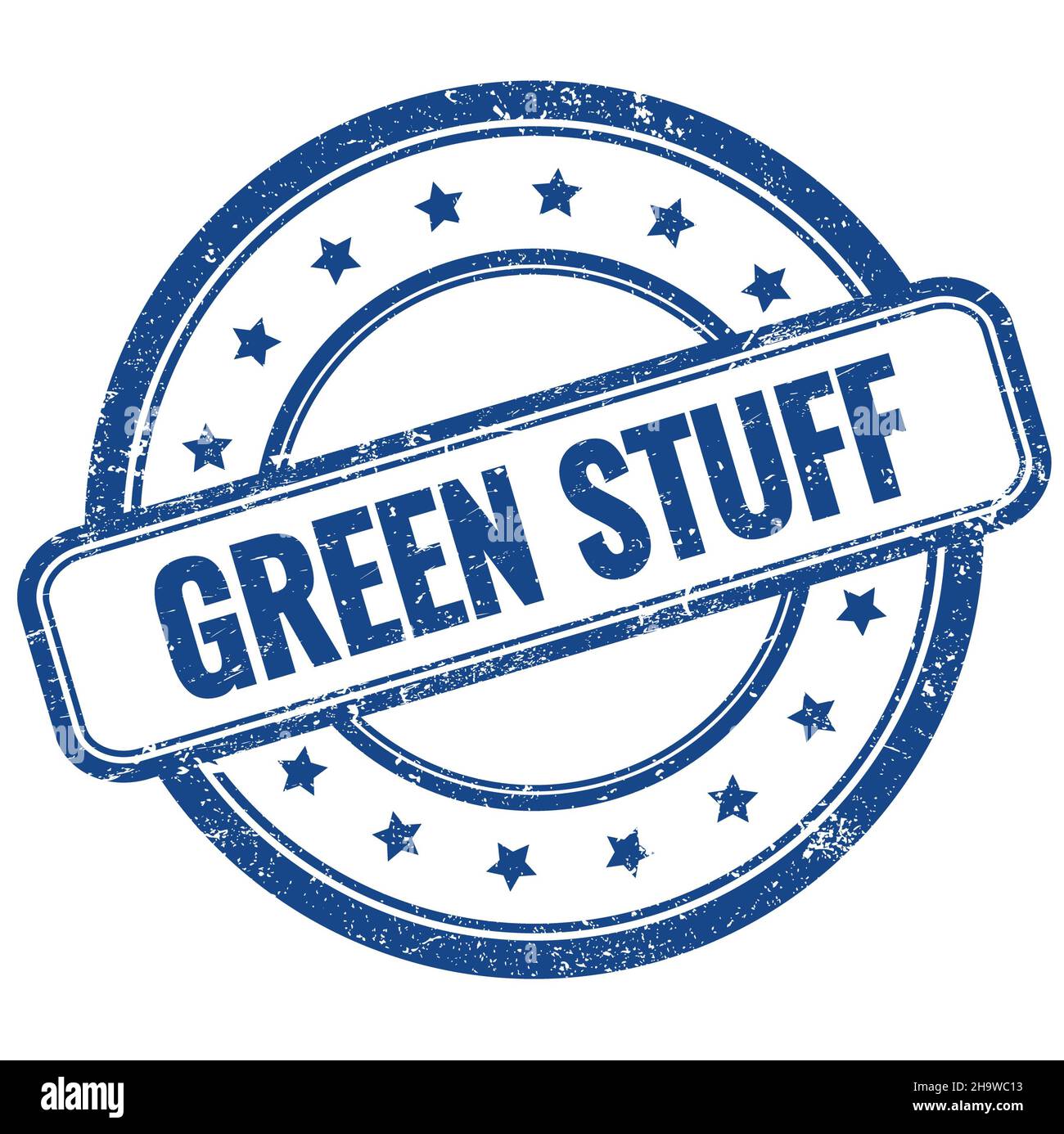 GREEN STUFF text on blue vintage grungy round rubber stamp Stock Photo ...