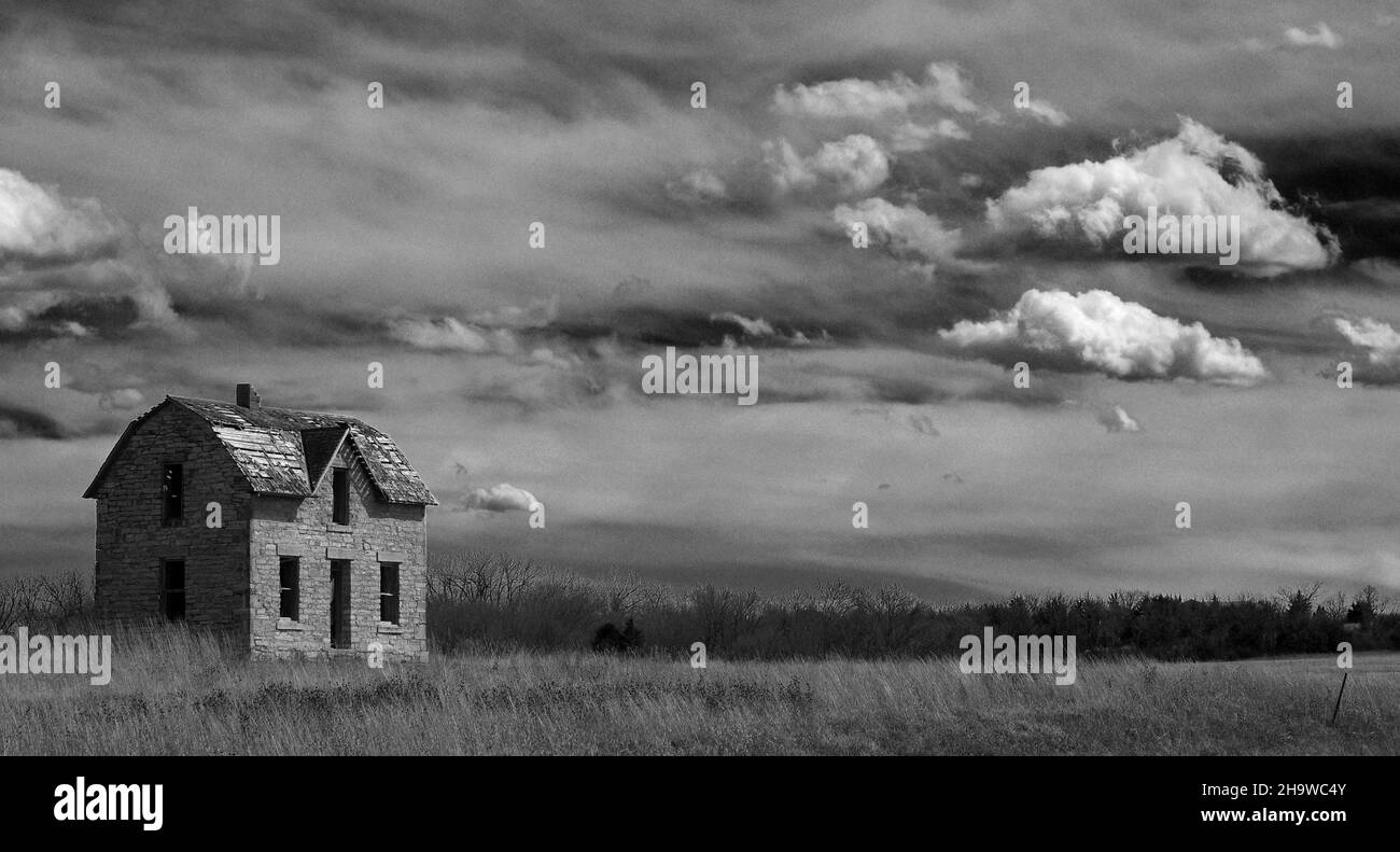 Old stone house field Black and White Stock Photos & Images - Alamy