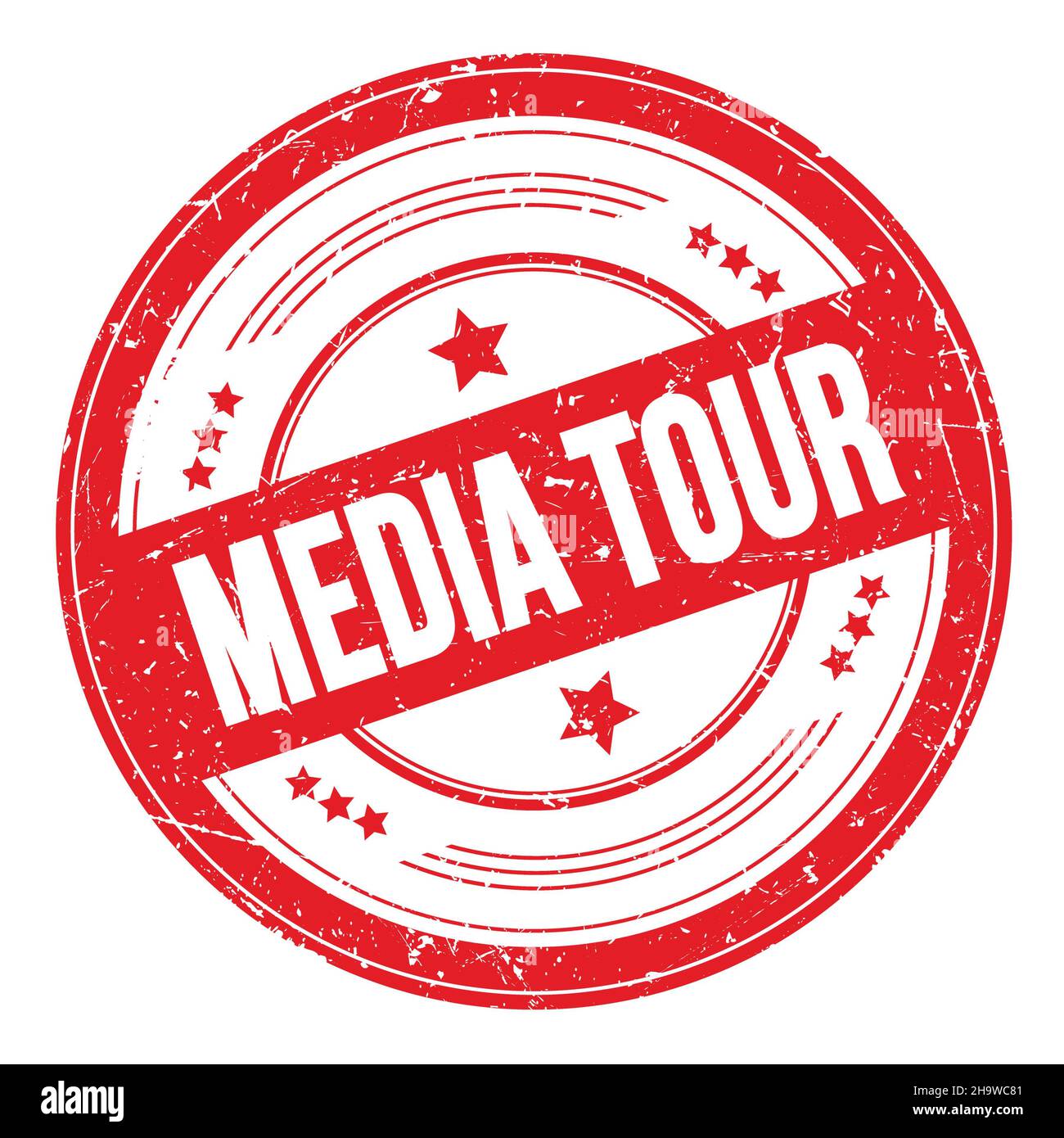 MEDIA TOUR text on red round grungy texture stamp Stock Photo - Alamy