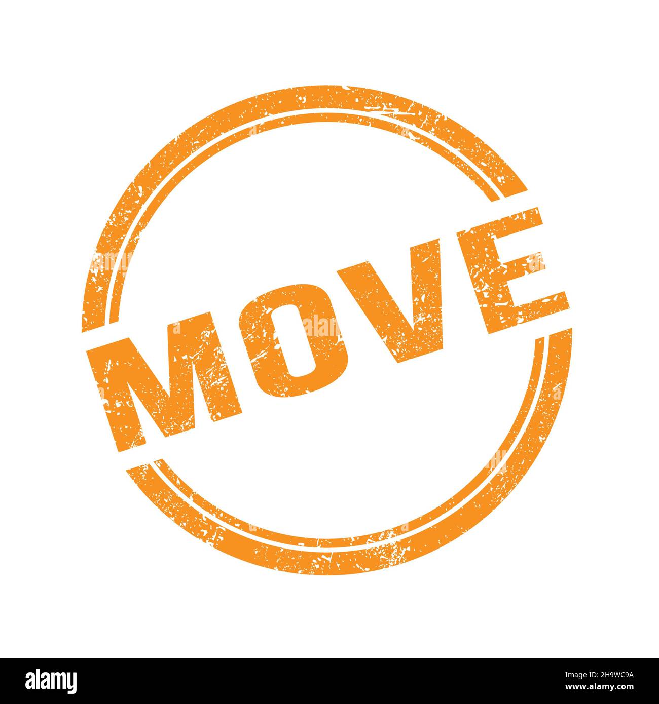 MOVE text written on orange grungy vintage round stamp Stock Photo - Alamy
