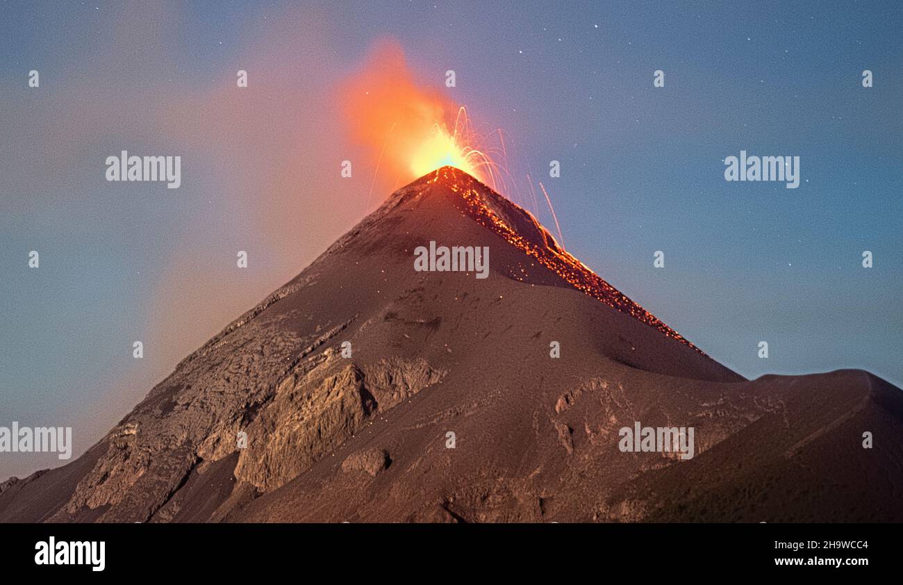 Majestic Fuego volcano erupting, view from Acatenango, Antigua ...