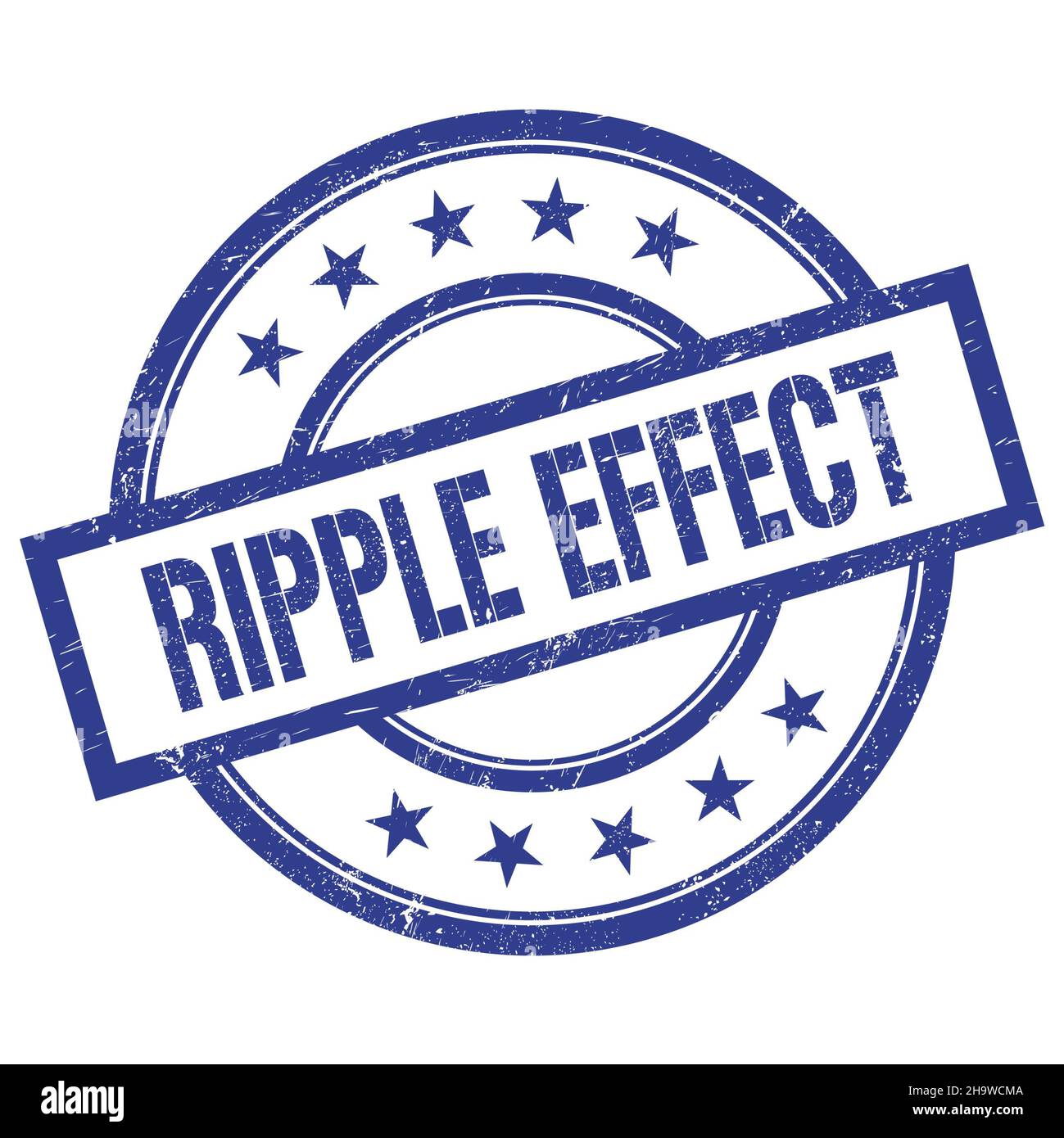 RIPPLE EFFECT text written on blue round vintage rubber stamp Stock ...