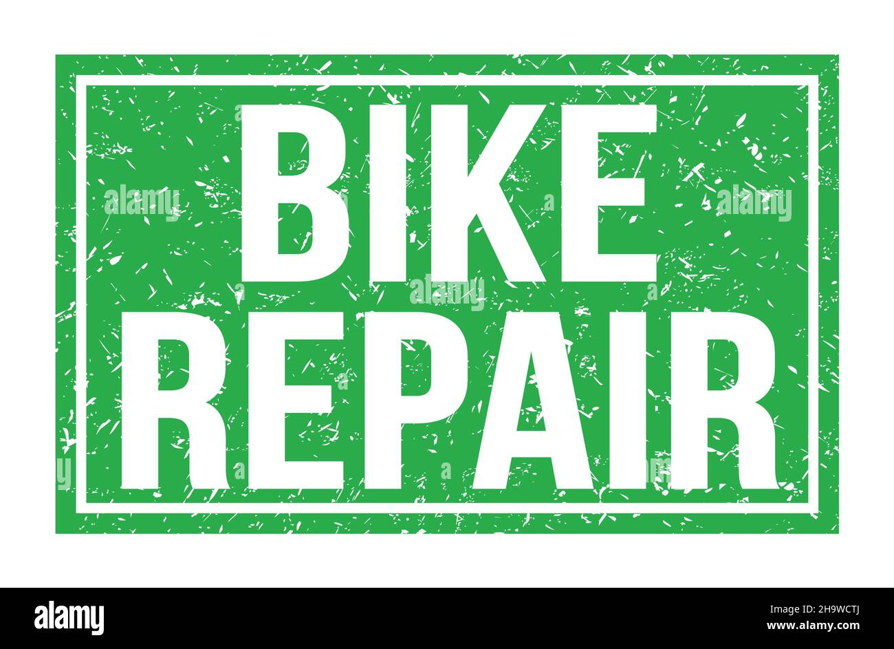 BIKE REPAIR, words written on green rectangle stamp sign Stock Photo ...