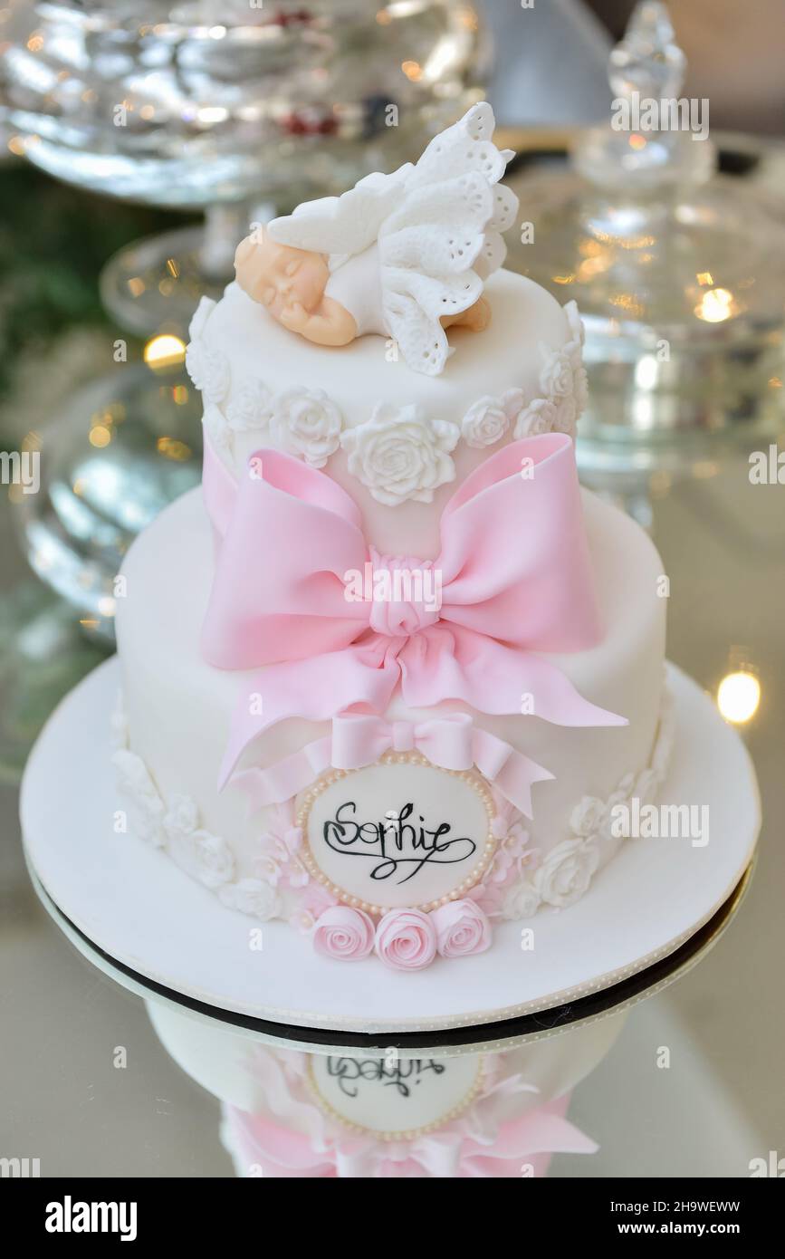 Vertical shot of a cake for the baby girl Stock Photo - Alamy