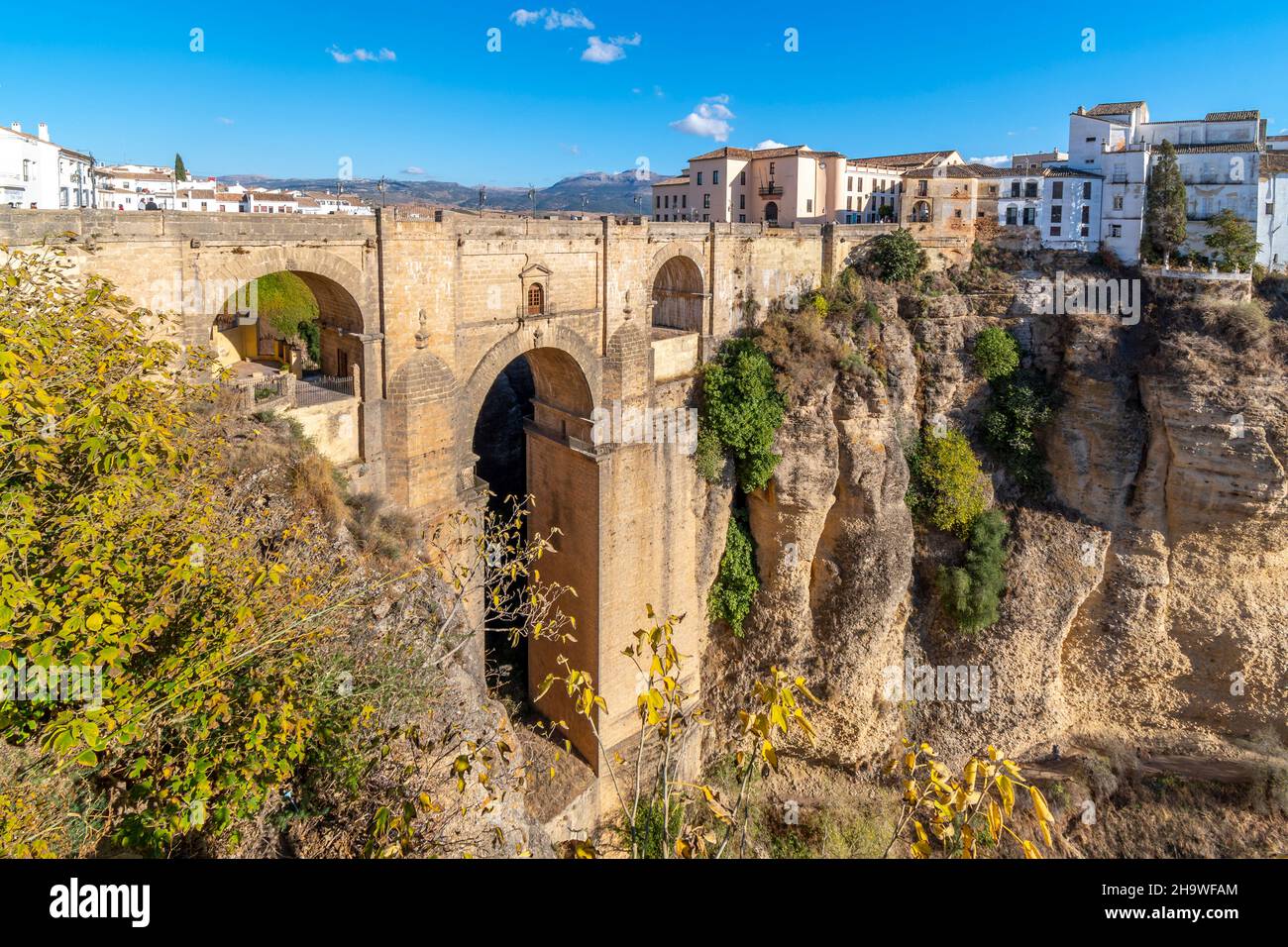 Panoramic view of the canyon, old town and bridge in the medieval city ...