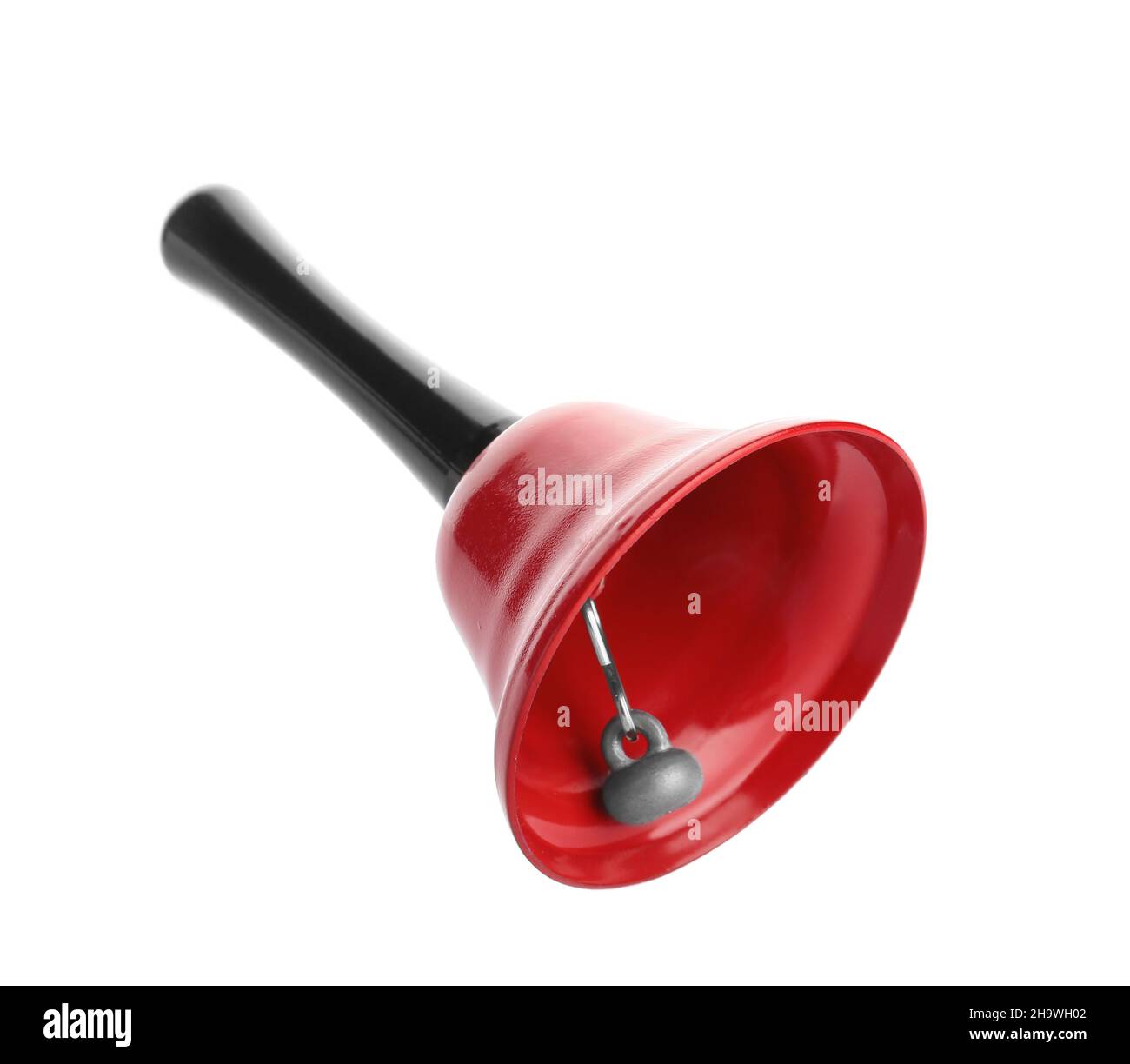 Red Christmas bell with black handle on white background Stock Photo ...