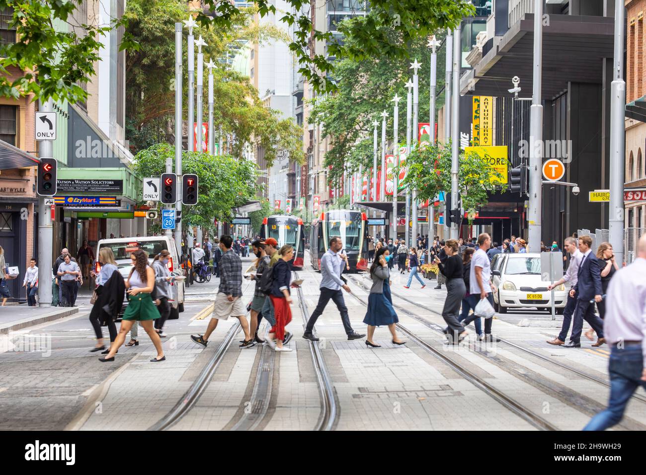 Urban scene with cars and trams hi-res stock photography and images - Alamy