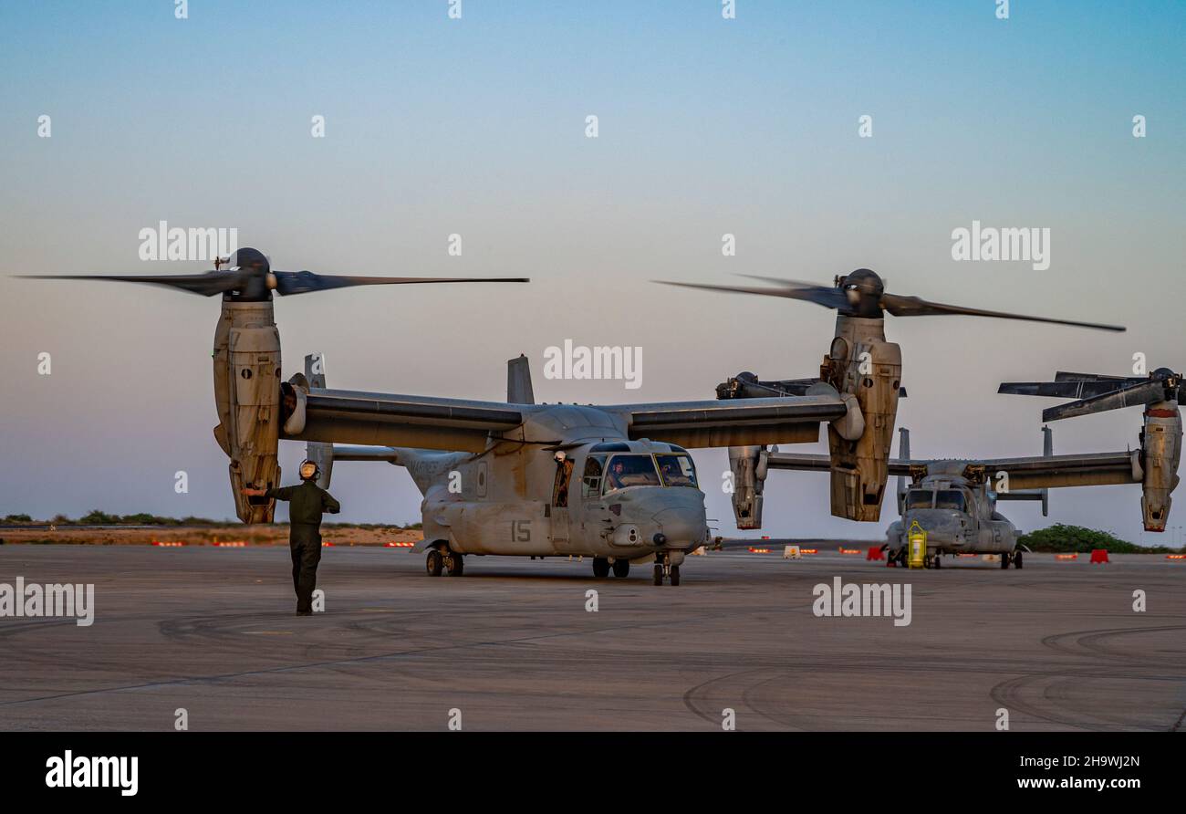 A U.S. Marine with Marine Medium Tiltrotor Squadron (VMM) 161 (Reduced ...