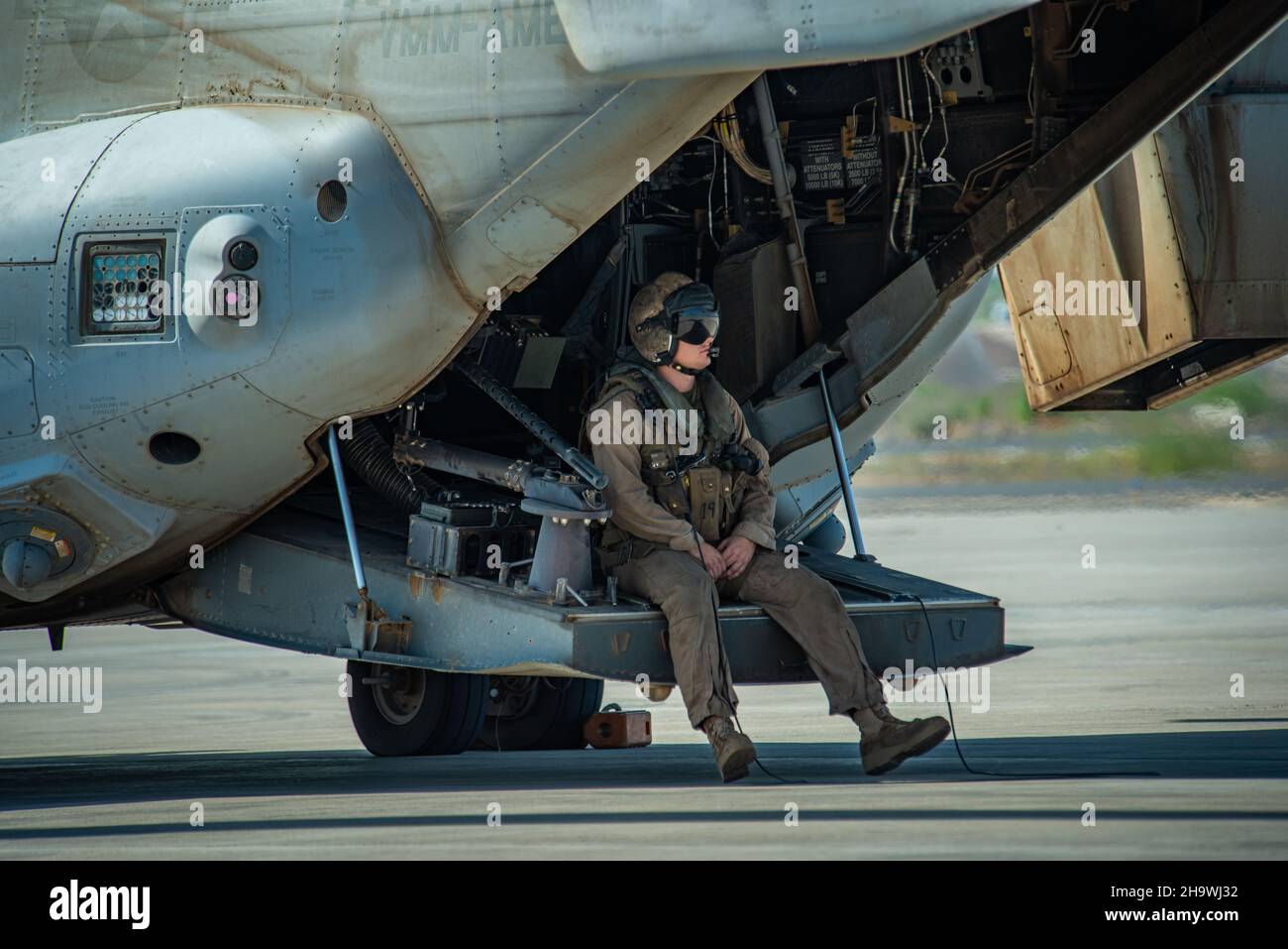 A U.S. Marine with Marine Medium Tiltrotor Squadron (VMM) 161 (Reduced ...