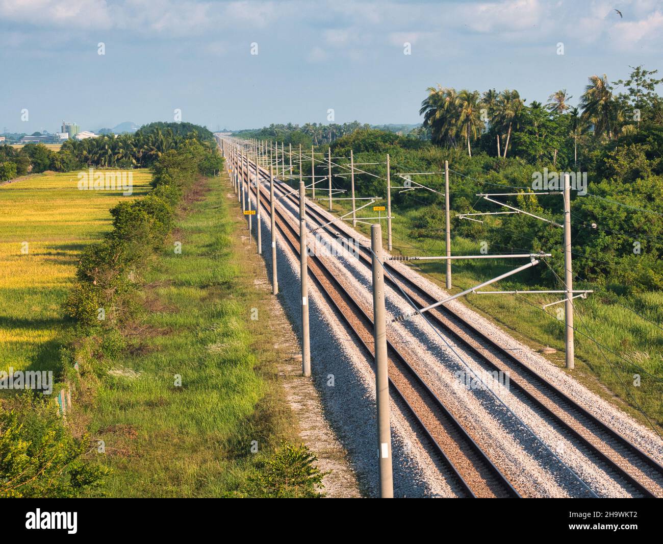Electrified railway tracks perspective Stock Photo - Alamy