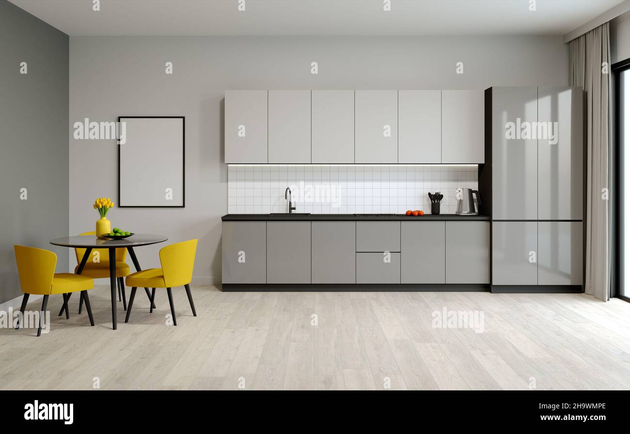 3d rendering. Bright kitchen design Stock Photo - Alamy