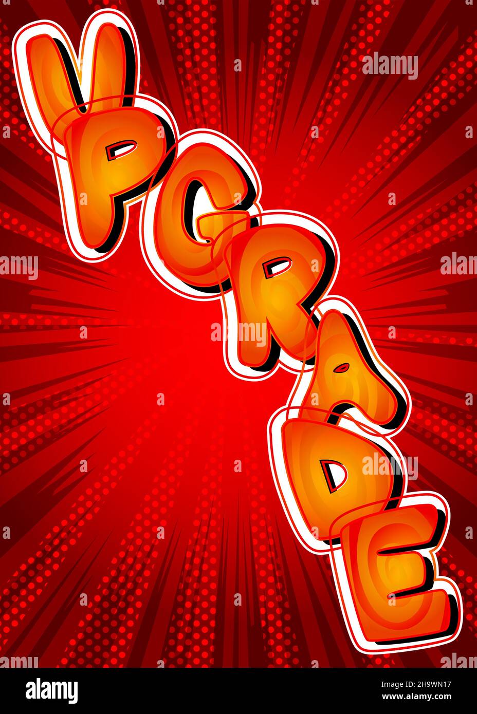 Upgrade. Comic book word text on abstract comics background. Retro pop ...