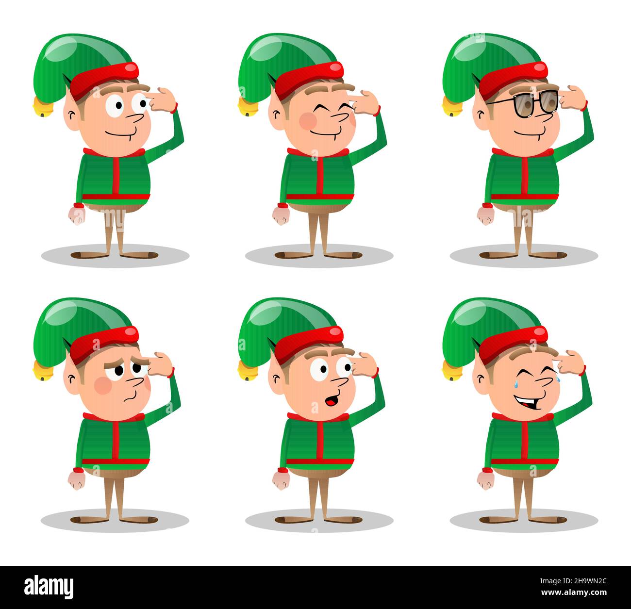 Christmas Elf puting an imaginary gun to his head. Vector cartoon ...