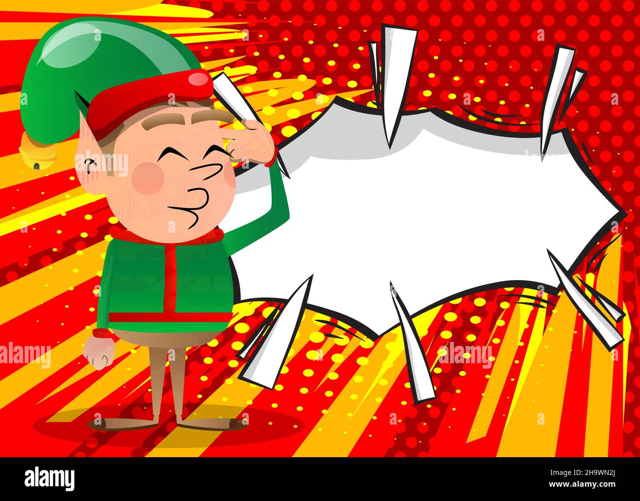 Christmas Elf puting an imaginary gun to his head. Vector cartoon ...
