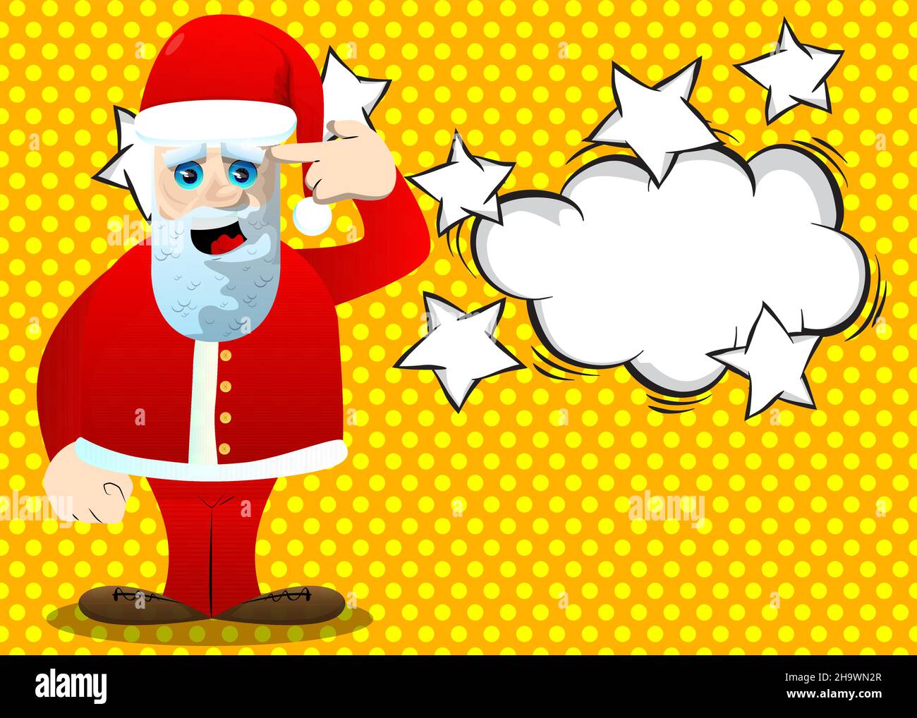 Santa Claus in his red clothes with white beard puting an imaginary gun ...