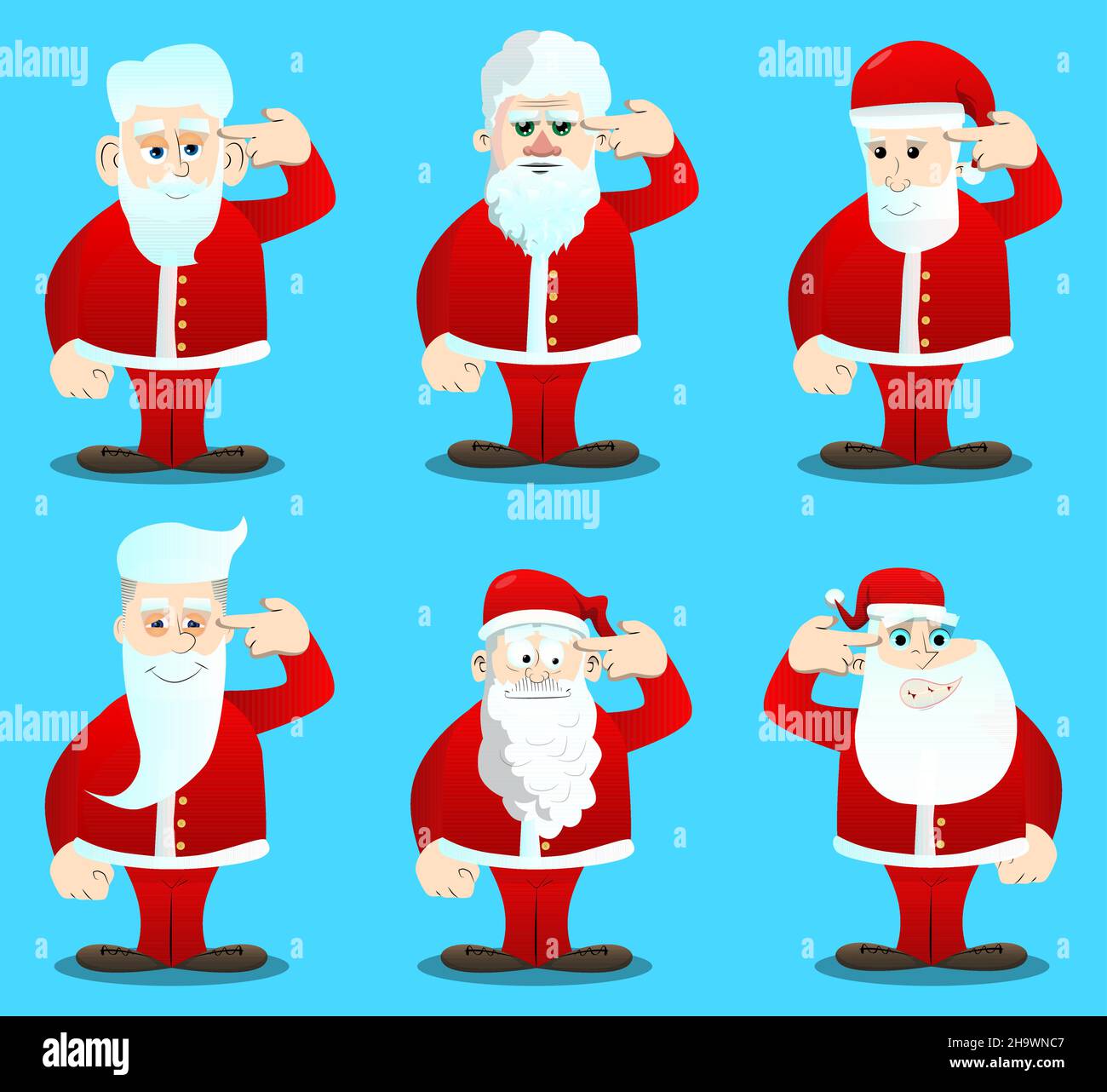 Santa Claus in his red clothes with white beard puting an imaginary gun ...