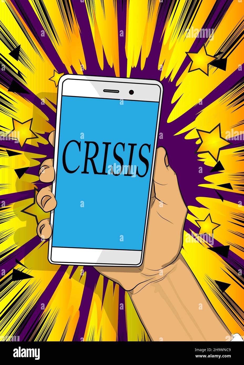 Crisis text on Smartphone screen. Cartoon vector illustrated mobile ...
