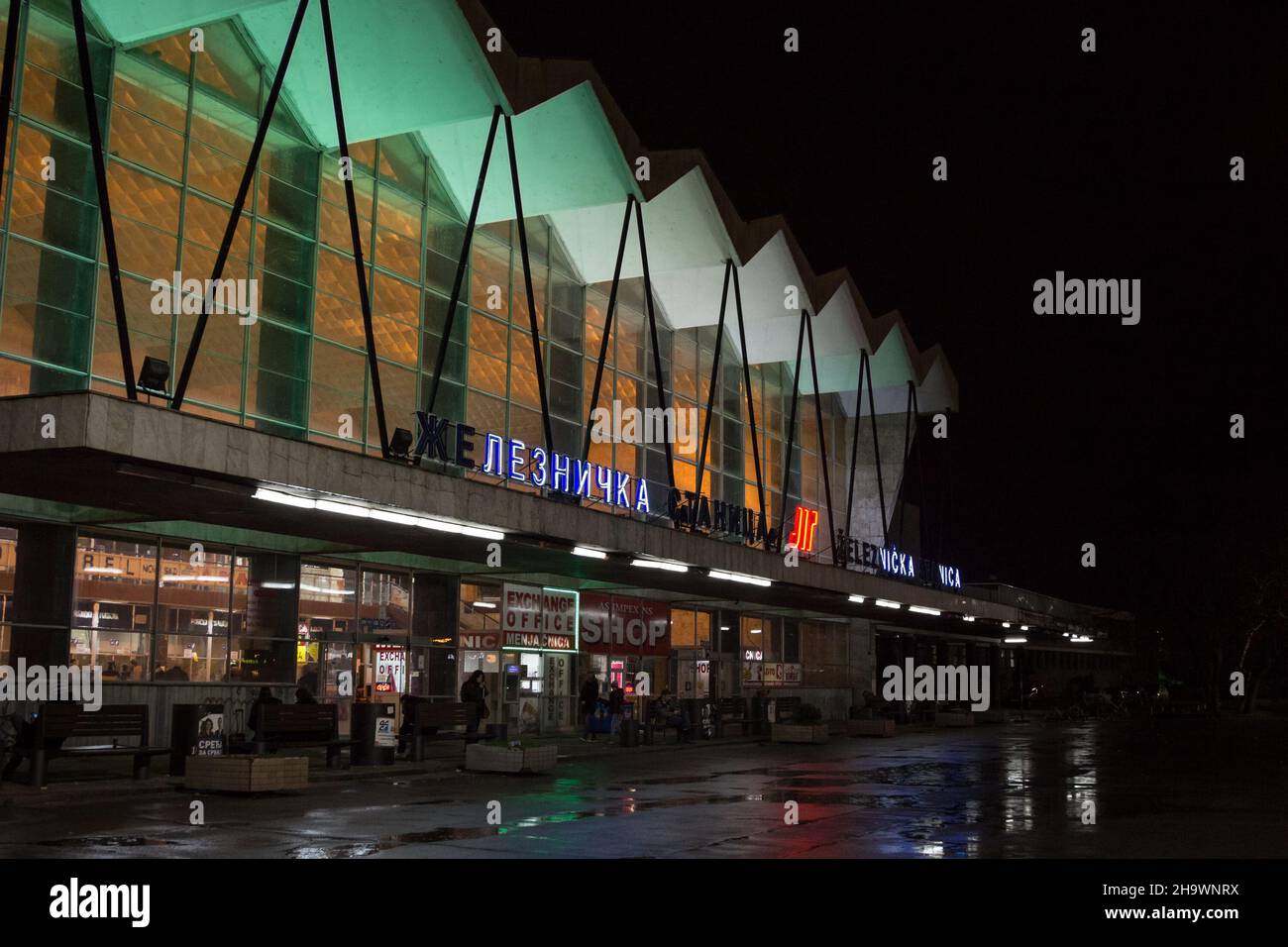 Picture of the Novi Sad train station at night, in Novi Sad, Serbia. It ...