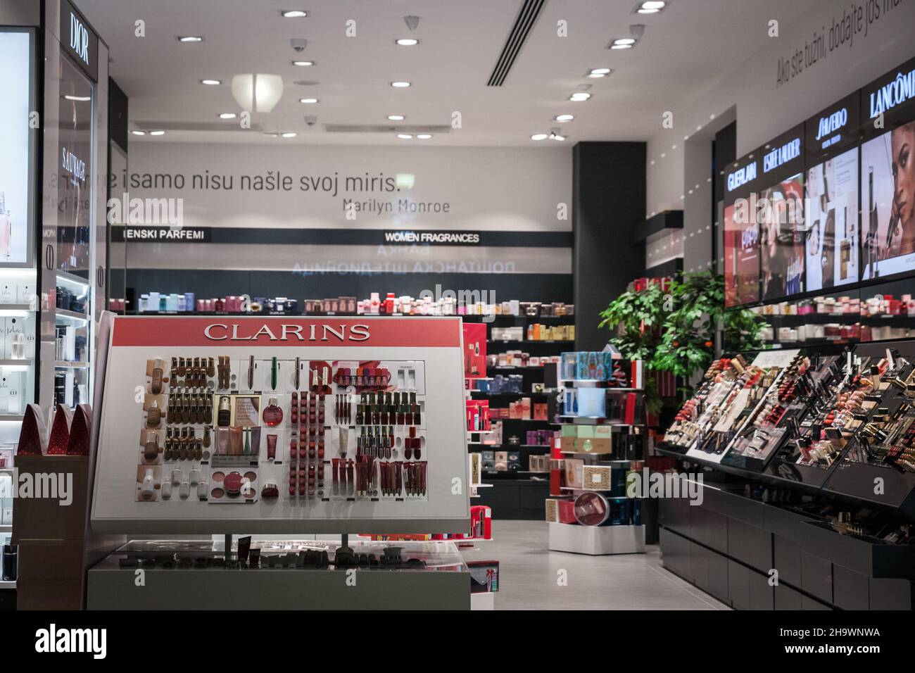 Picture of a sign with the logo of clarins on their shop in Belgrade ...