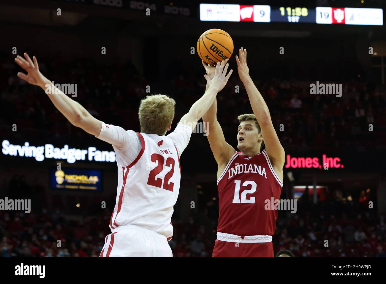 December 8, 2021: Indiana Hoosiers forward Miller Kopp (12) taking a ...