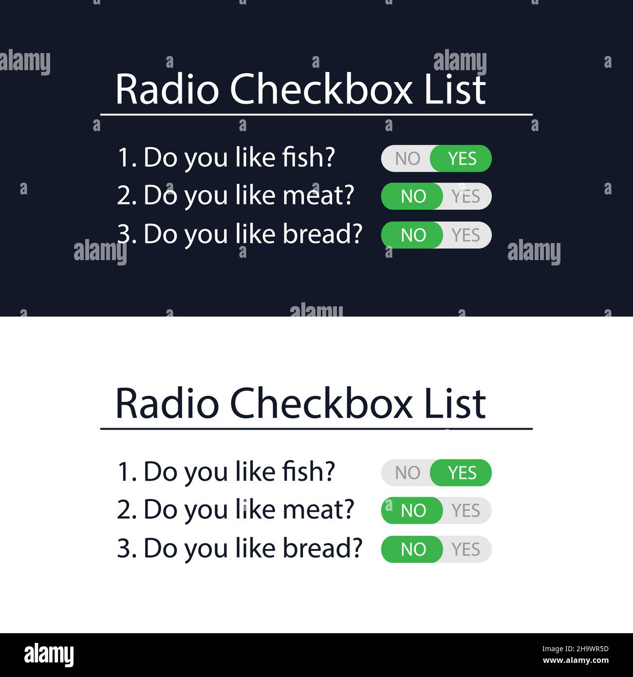 User survey form. Radio sheet is an HTML element of the website ...