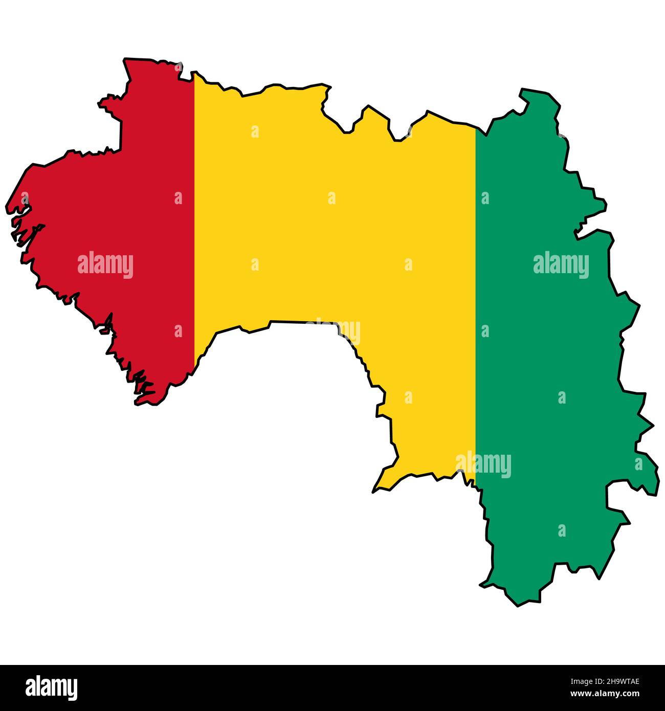 flag map of Guinea on white background. Map of Guinea with an official ...