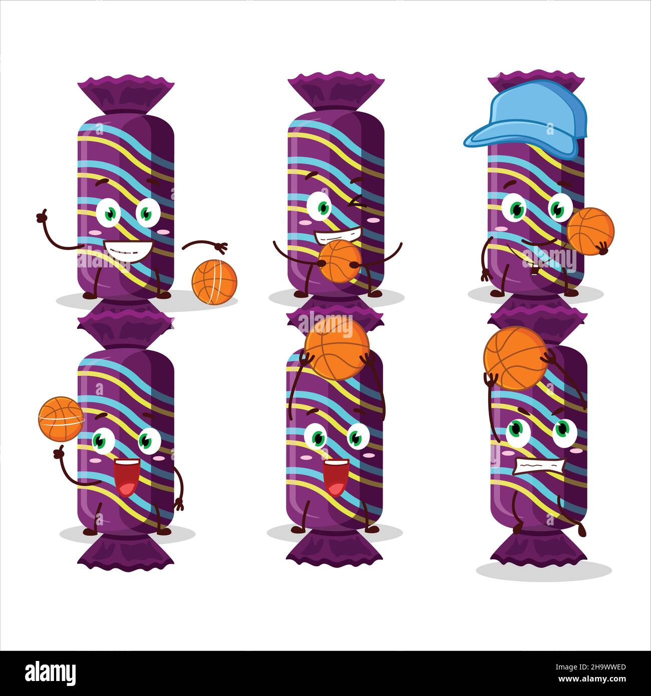 Talented purple long candy package cartoon character as a basketball ...