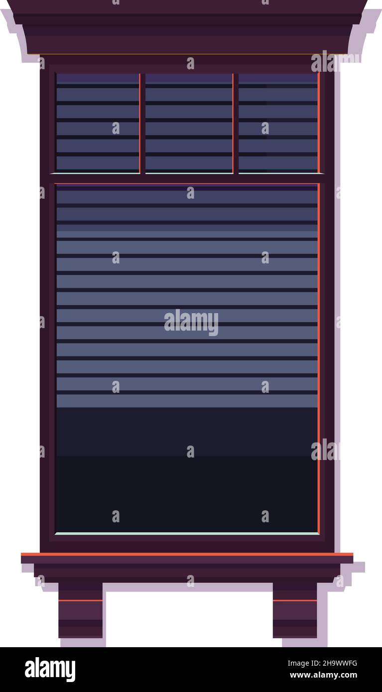 Dark window covered with blinds. Cartoon wooden frame Stock Vector ...