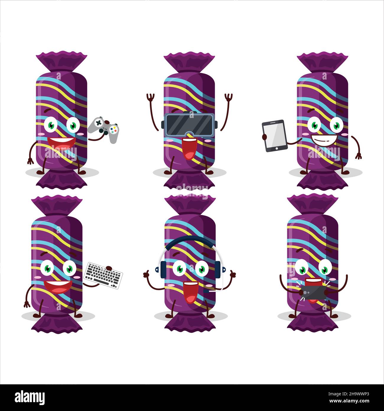 Purple long candy package cartoon character are playing games with ...