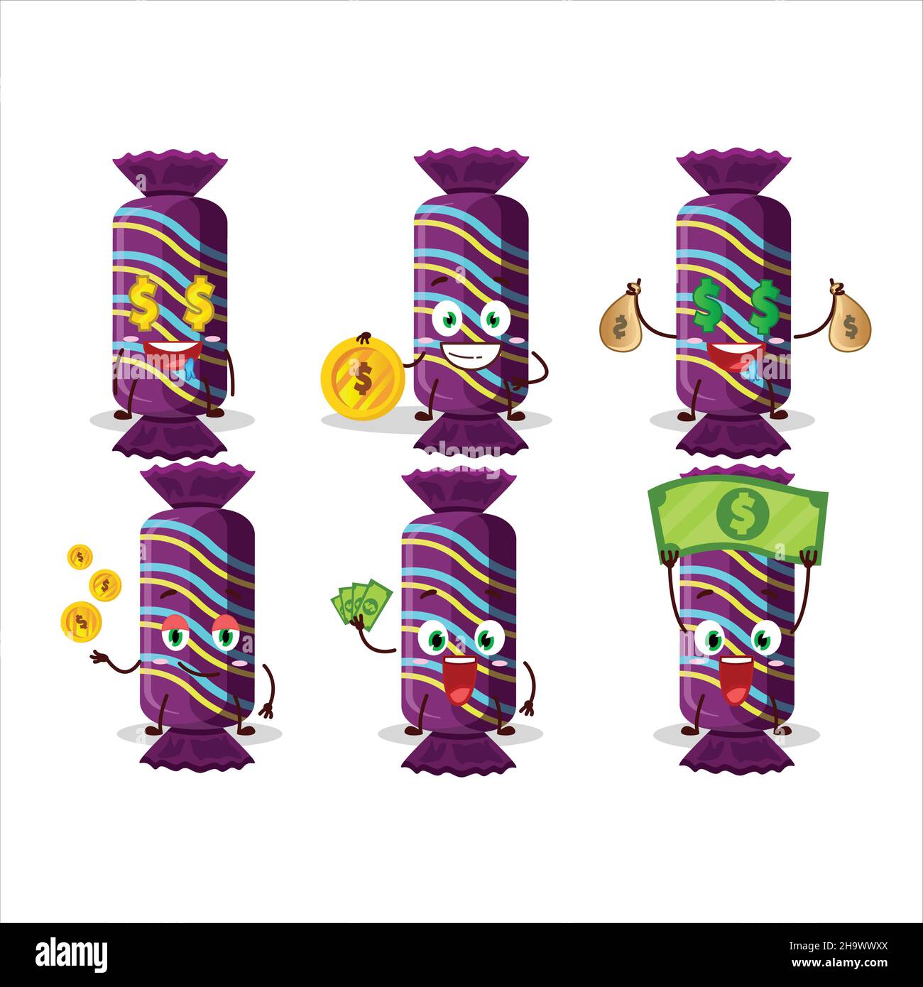 Purple long candy package cartoon character with cute emoticon bring ...
