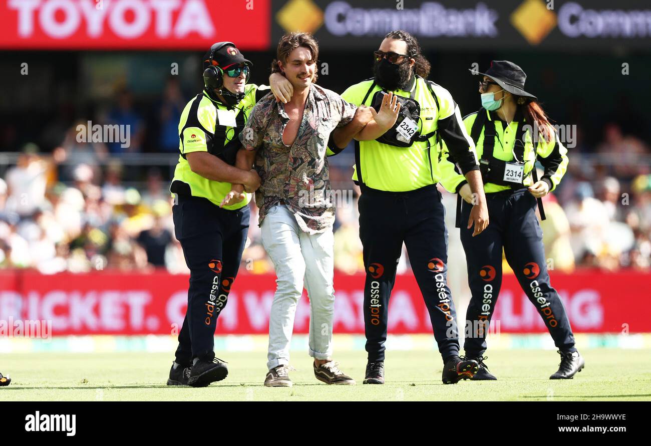 A Pitch Invader enters the field during day two of the first Ashes test ...