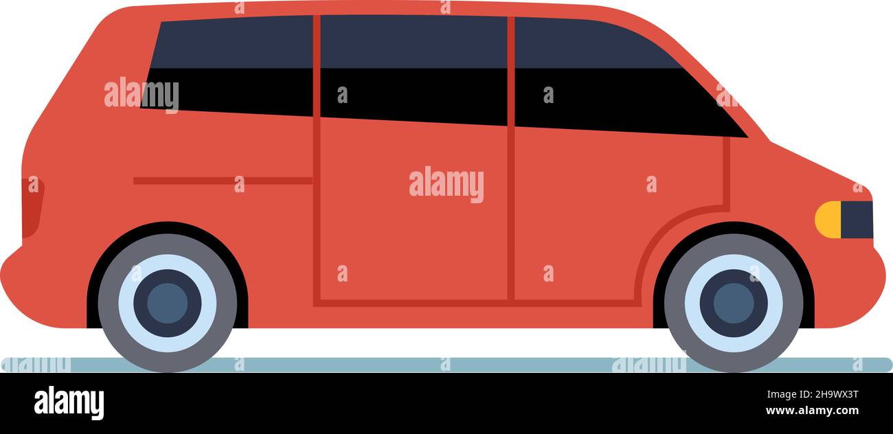 Minivan icon. Red cartoon car. Side view of big family auto Stock ...