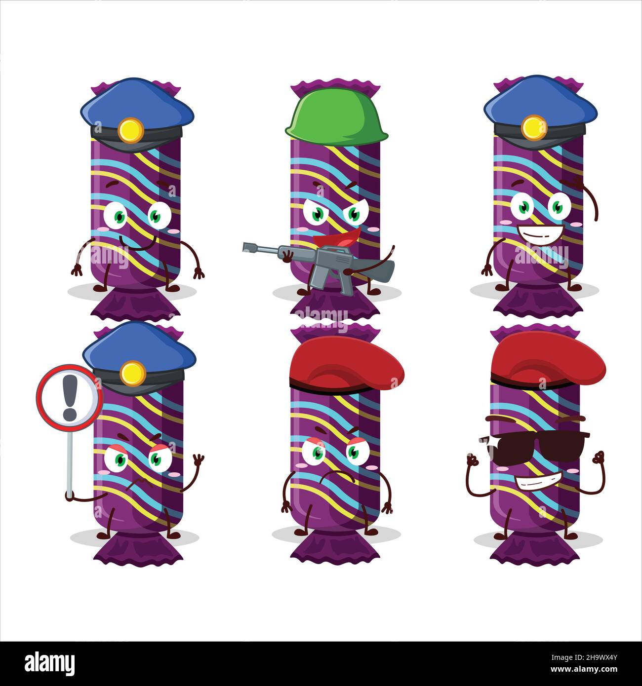 A dedicated Police officer of purple long candy package mascot design ...
