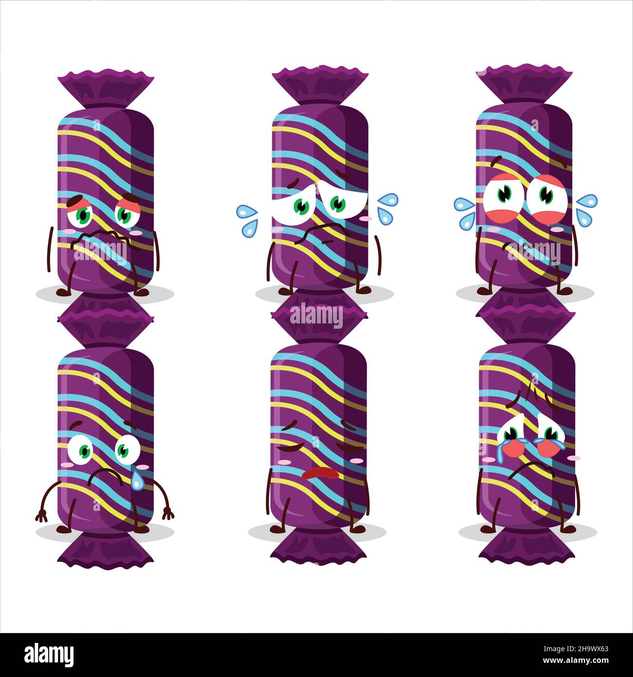 Purple long candy package cartoon character with sad expression. Vector ...