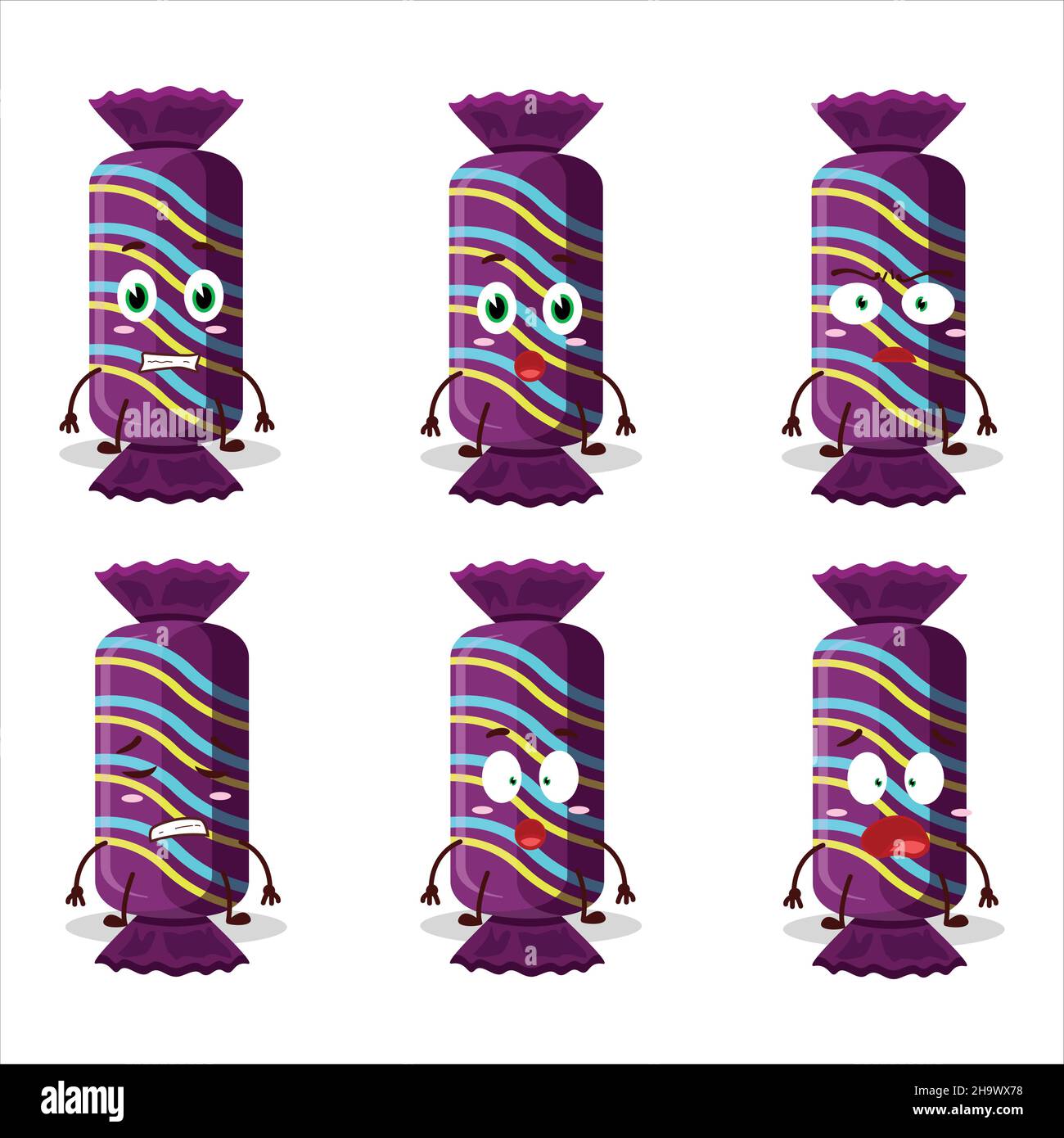 Character cartoon of purple long candy package with scared expression ...