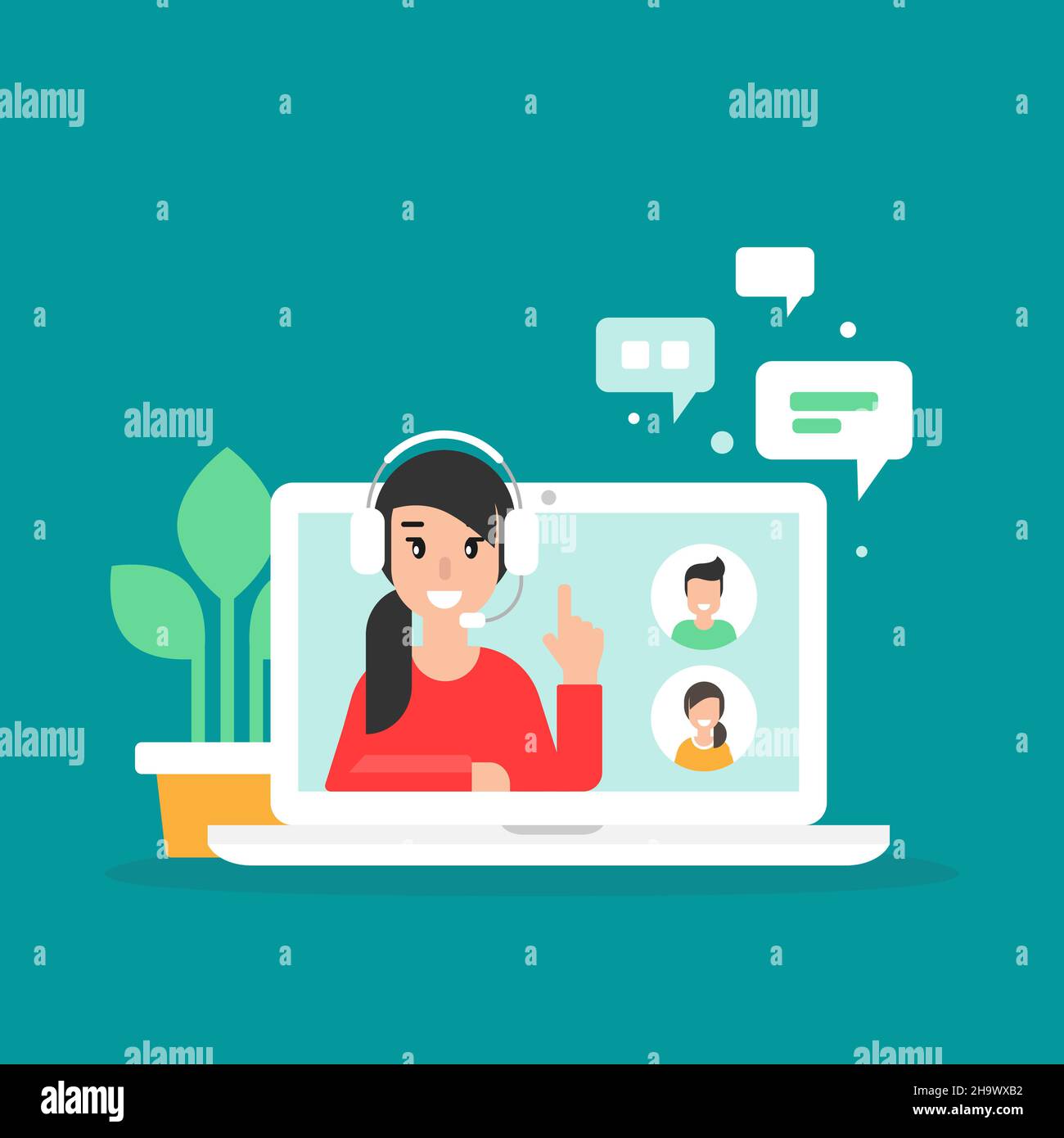 Webinar, online class, remote team work concept. Learn and study via ...