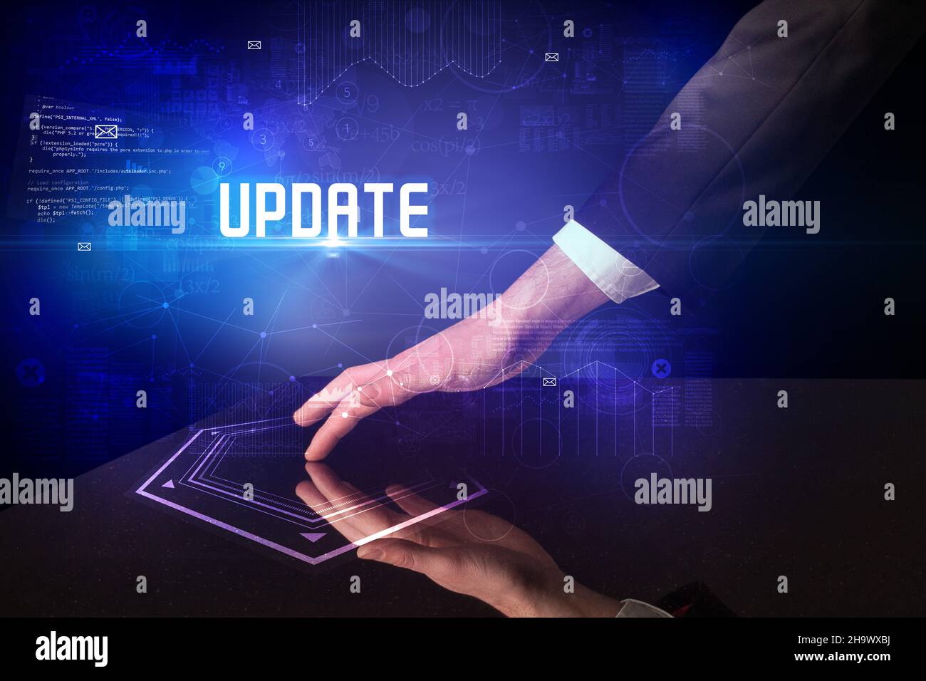 Hand touching digital table concept Stock Photo - Alamy