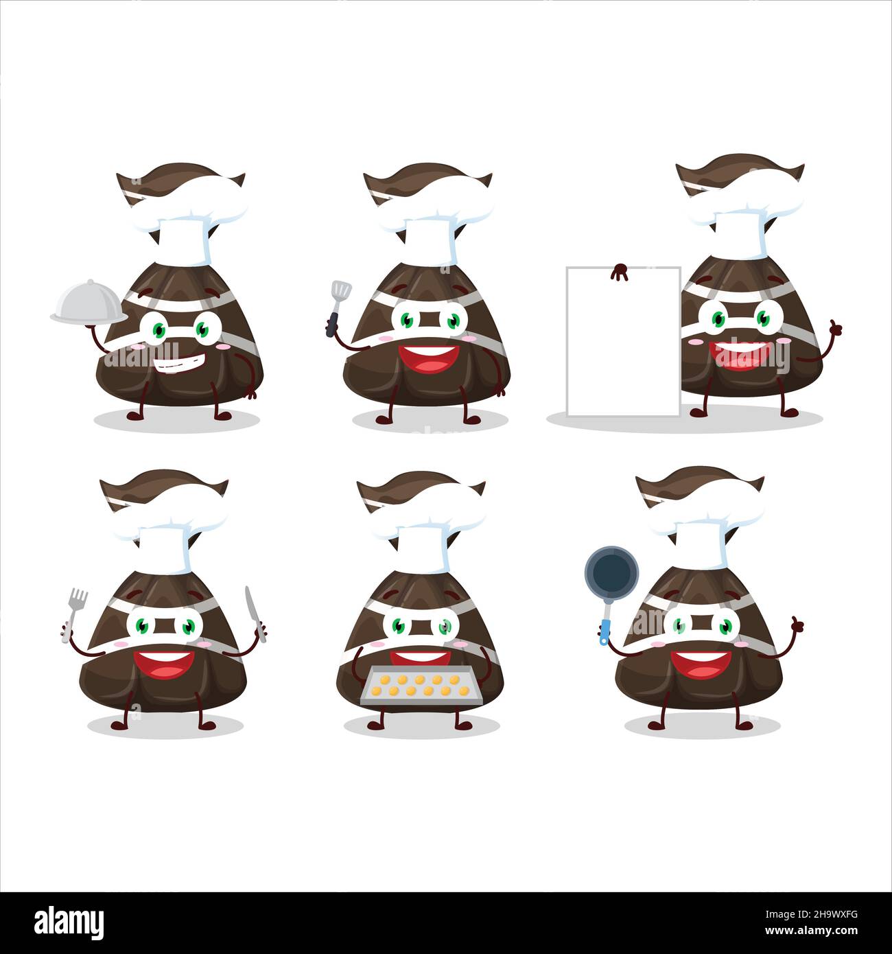 Cartoon character of chocolate candy wrappers with various chef ...