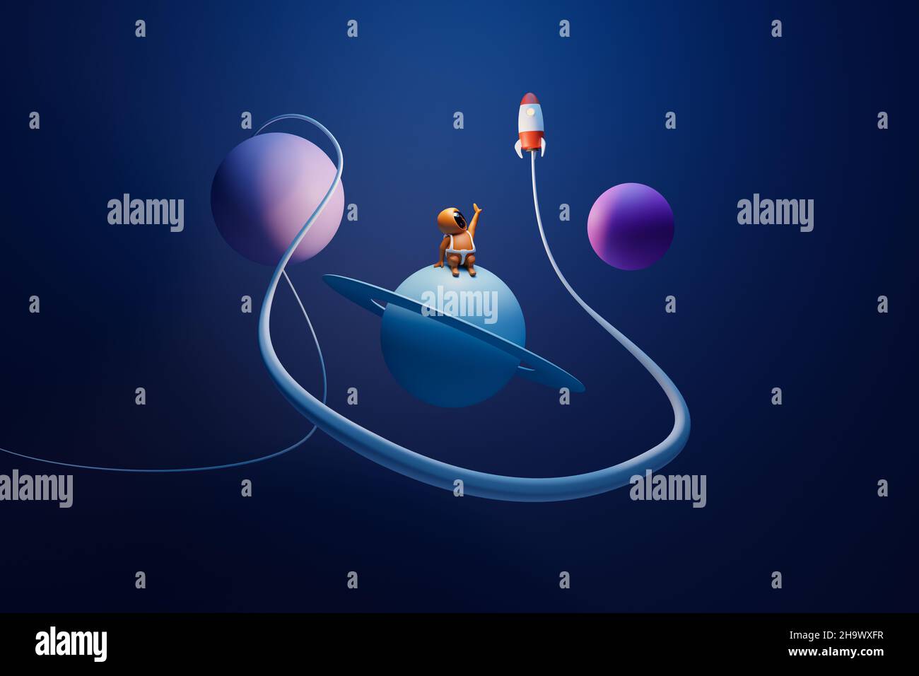 3d man sitting on rocket hi-res stock photography and images - Alamy