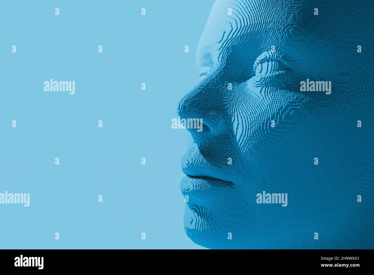 Pixelated human 3D head. Artifican intelligence concept. 3D rendering ...