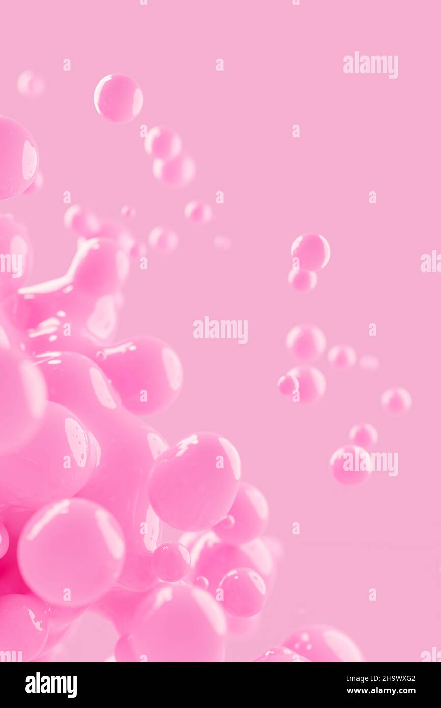 3D background of abstract shiny jelly spheres on pink. 3D rendering ...