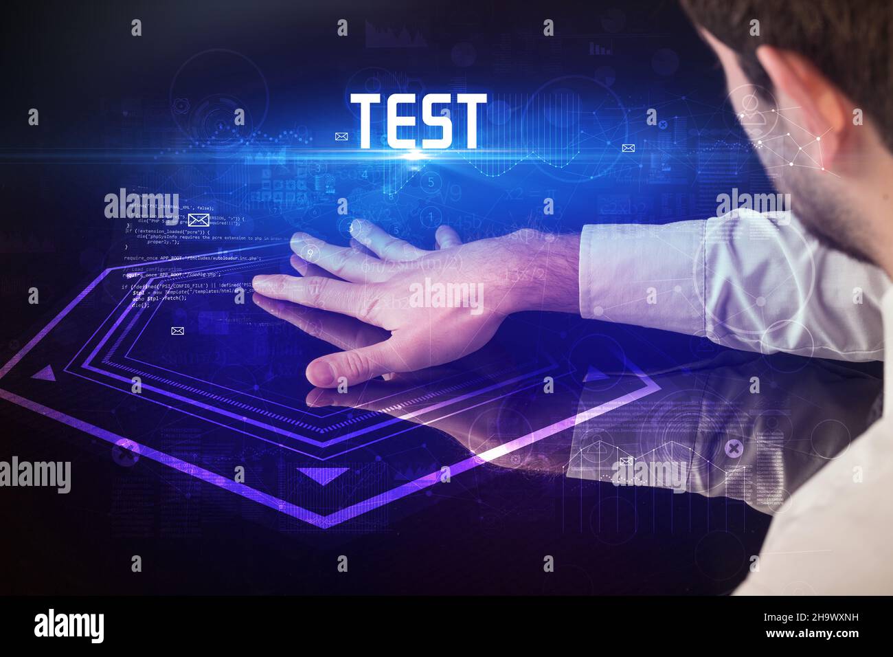 Hand touching digital table concept Stock Photo - Alamy