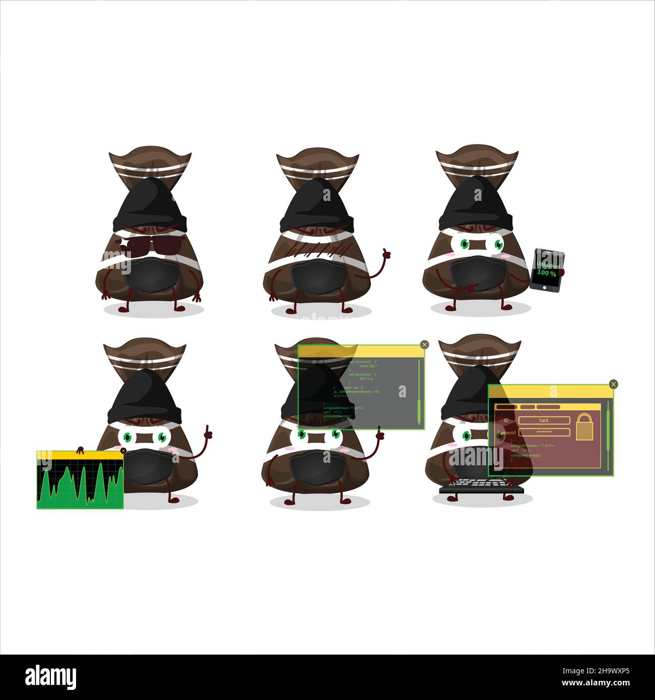 A Hacker chocolate candy wrappers character mascot with. Vector ...