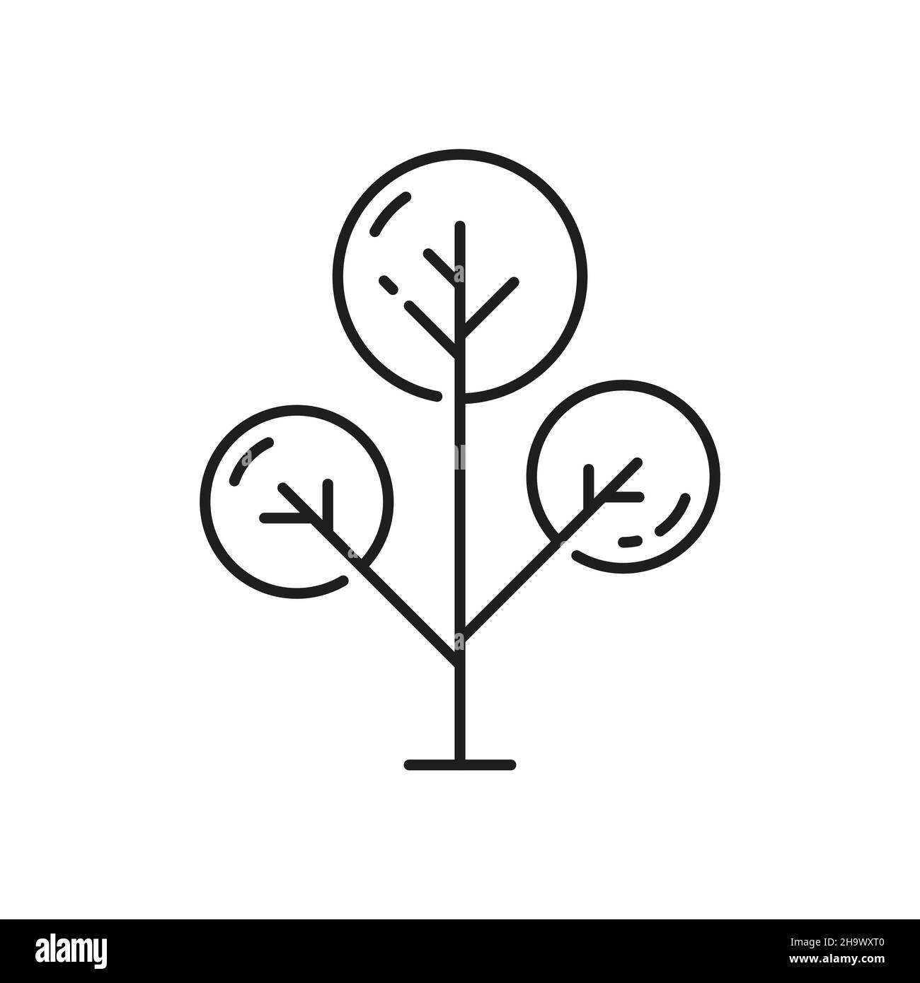 Abstract garden forest tree, outline park plant with round crowns thin ...