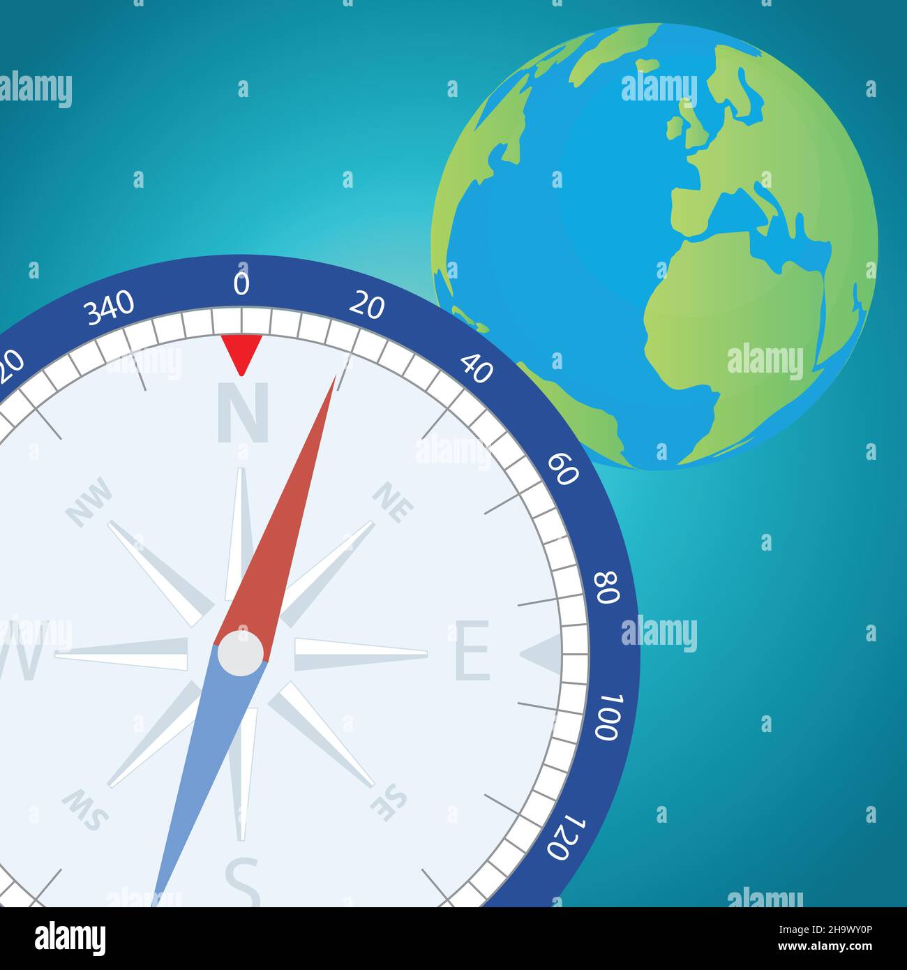 Compass near earth globe on blue background Stock Vector Image & Art ...