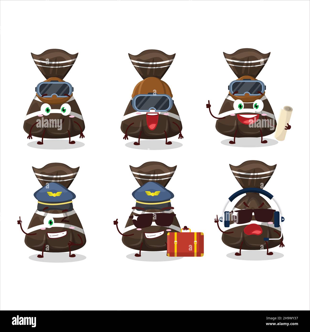 Pilot cartoon mascot chocolate candy wrappers with glasses. Vector ...