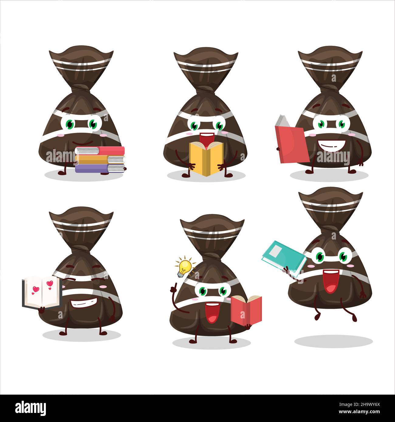 A picture of chocolate candy wrappers cartoon character concept reading ...