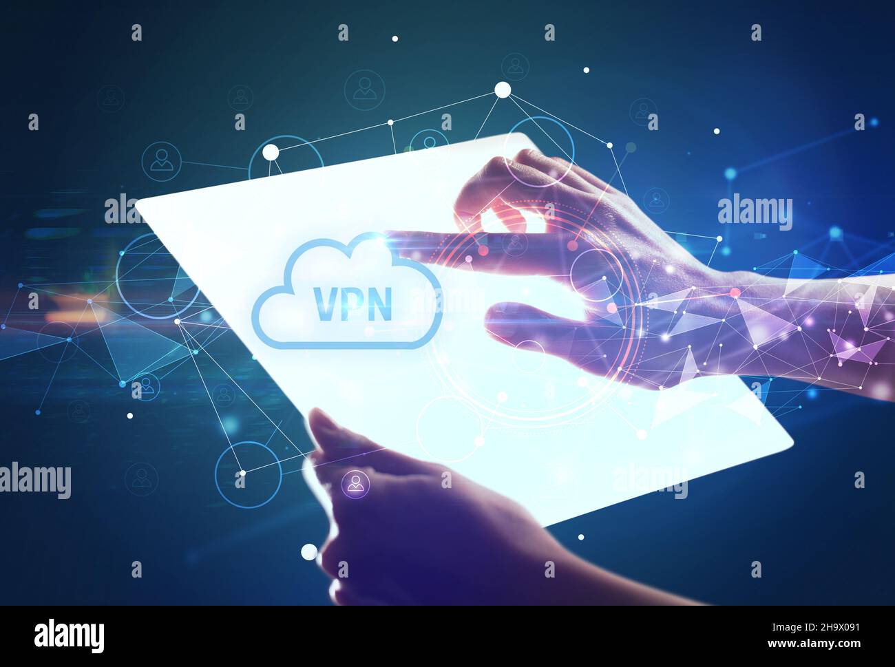 Hand holdig futuristic tablet concept Stock Photo - Alamy