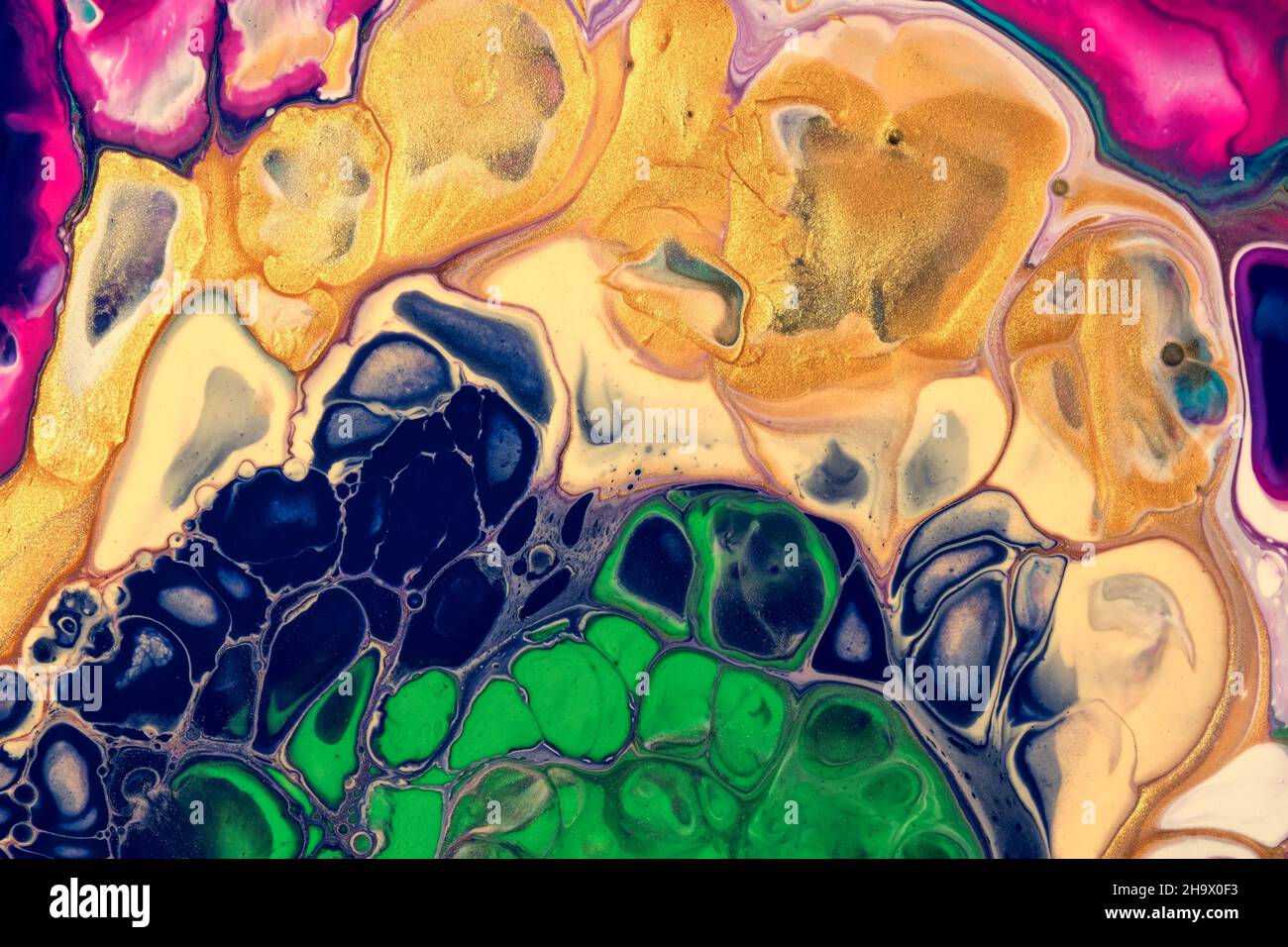 Abstract fluid art background navy blue and golden colors. Liquid ...