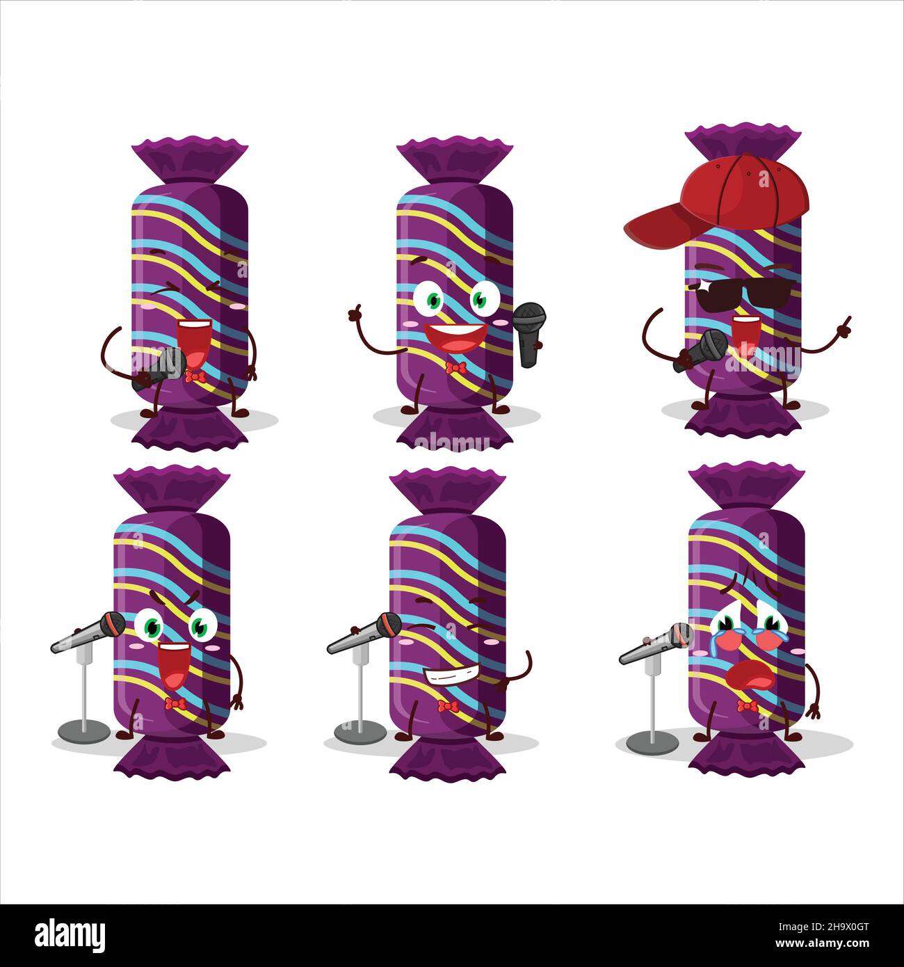 A Cute Cartoon design concept of purple long candy package singing a ...